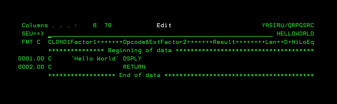Simple RPGLE Program Hello World AS 400 ISeries